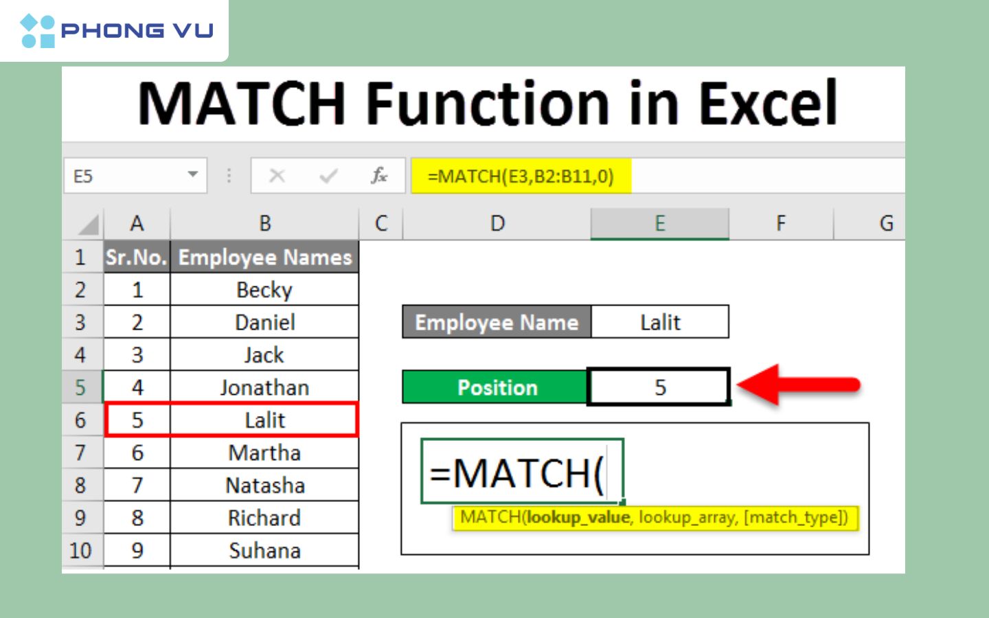 Hàm MATCH trong Excel - Hướng dẫn cách sử dụng và ví dụ dễ hiểu nhất ...