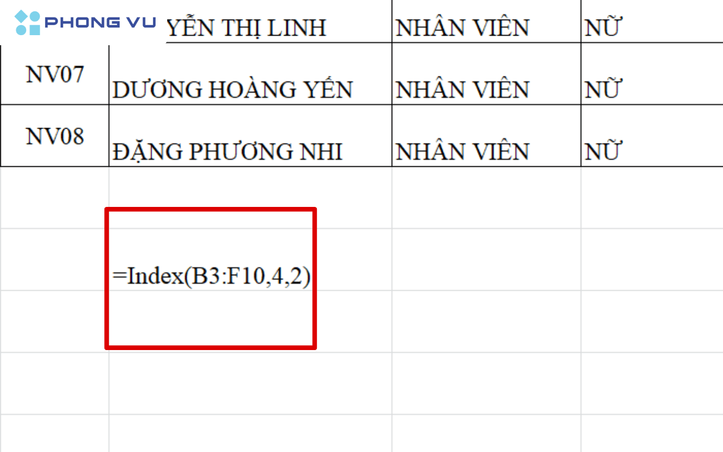 Hàm INDEX trong Excel: Cách sử dụng đơn giản và dễ hiểu nhất 2025