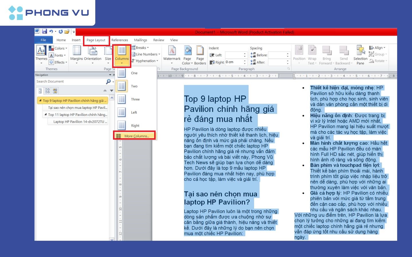 Hướng dẫn cách chia cột trong Word nhanh, đơn giản nhất 2025 | Phongvu.vn