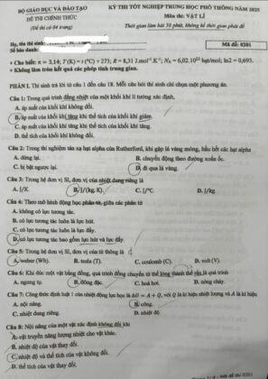 Đề thi môn Vật lý tốt nghiệp THPT 2025 chính thức | Phongvu.vn